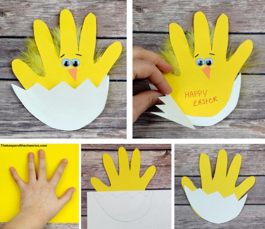 Easter chick handprint card - The Keeper of the Cheerios
