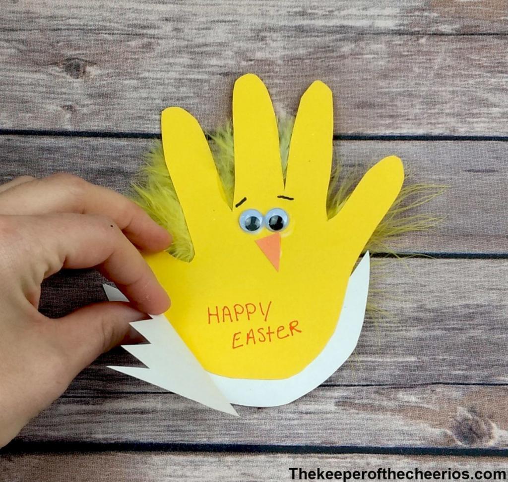 Easter chick handprint card - The Keeper of the Cheerios