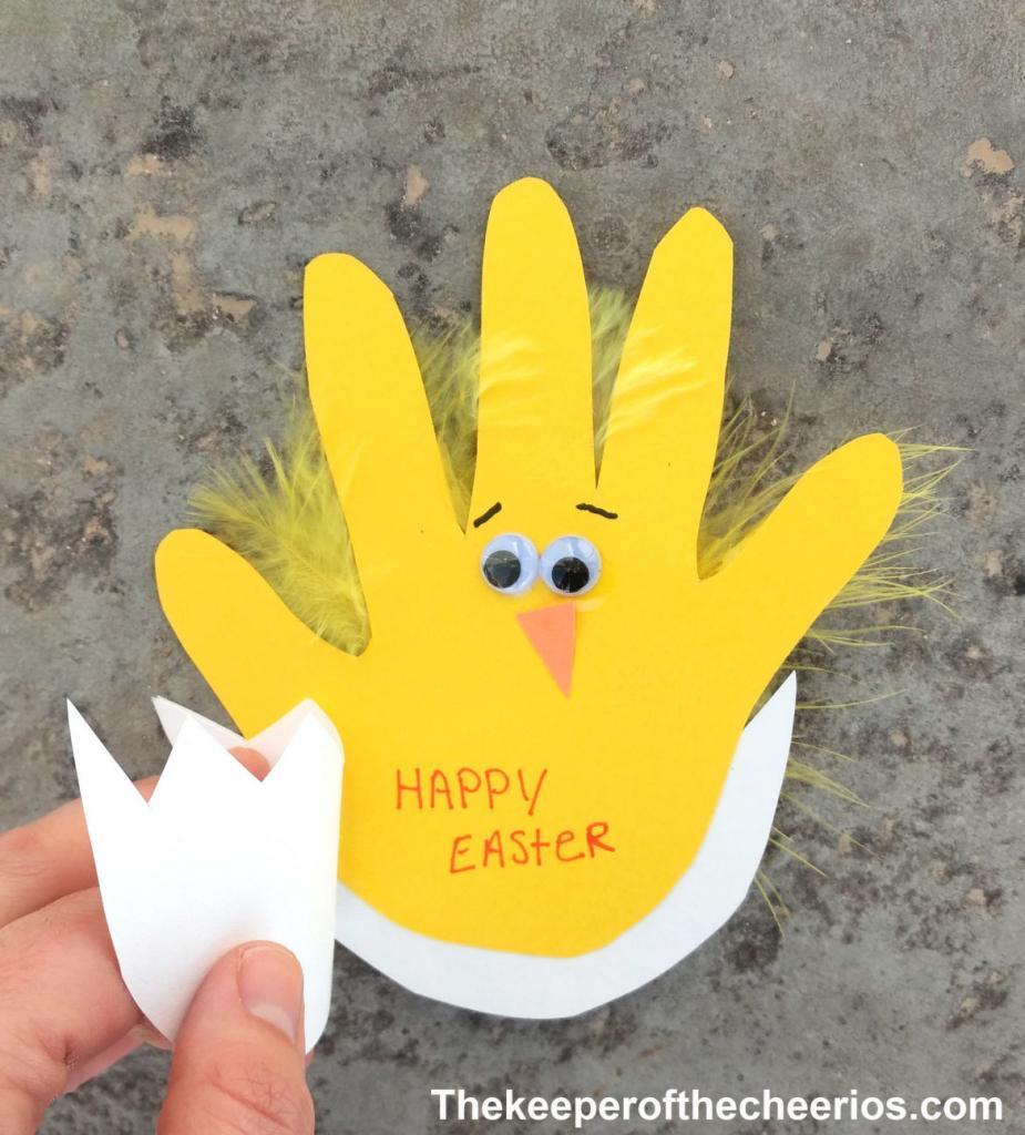 Easter chick handprint card - The Keeper of the Cheerios