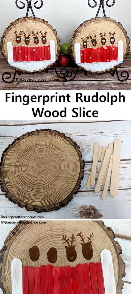 Fingerprint Rudolph Wood Slice - The Keeper of the Cheerios