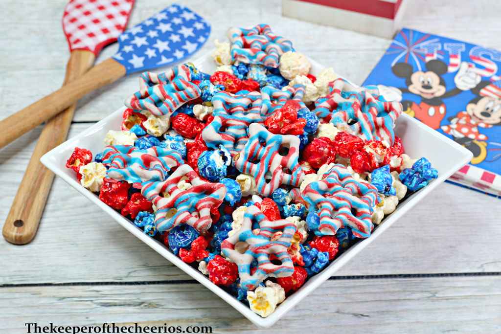 Patriotic Candy Popcorn - The Keeper of the Cheerios